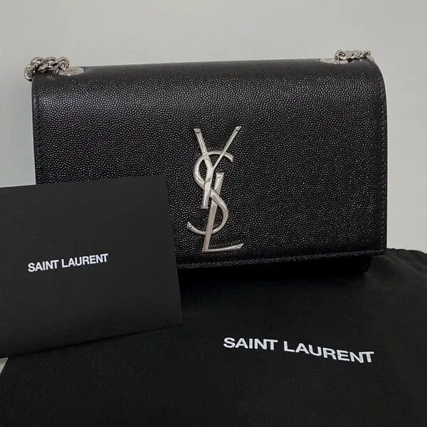 Saint Laurent Kate Logo Plaque Small Shoulder Bag - Black