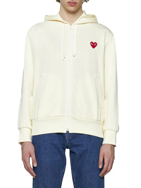 Play Comme Des Garcon Heart Logo Zip-up Hoodie - White