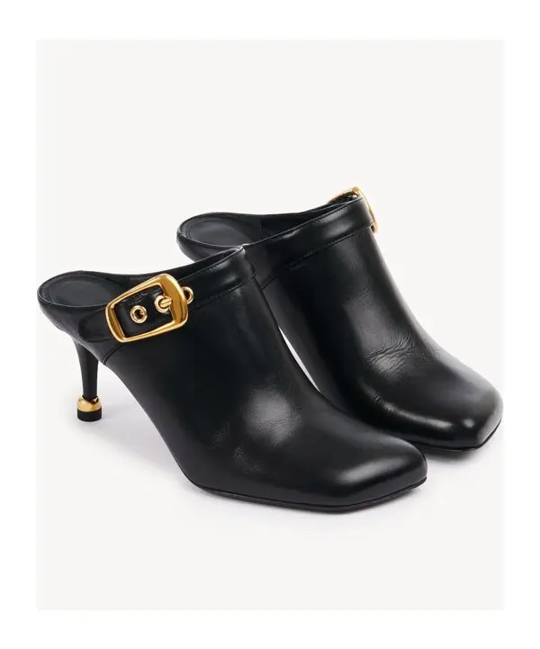 Chloé Andrea Heeled Mules With Engraved Buckles - Black