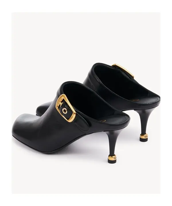 Chloé Andrea Heeled Mules With Engraved Buckles - Black