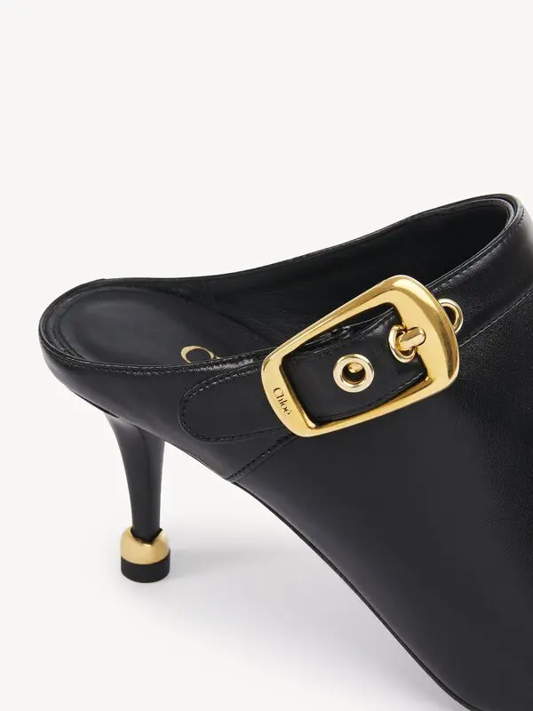 Chloé Andrea Heeled Mules With Engraved Buckles - Black