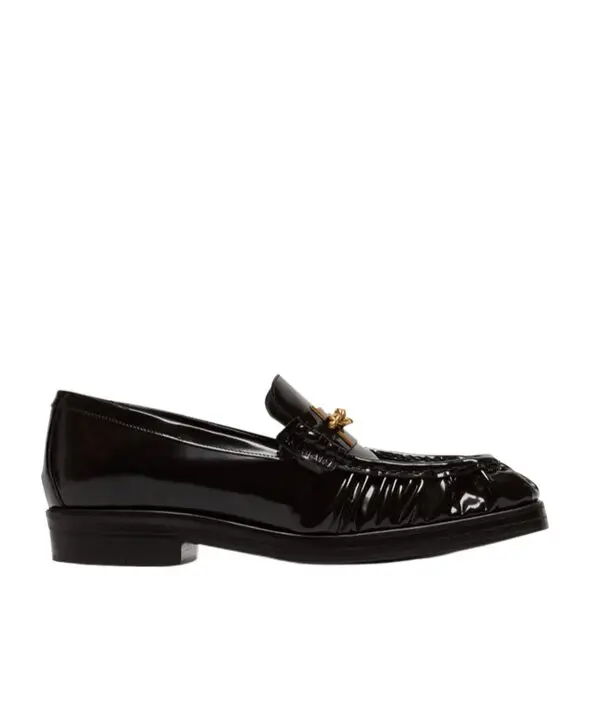Balmain Sync Glazed Loafers With Gold-tone Chain - Black