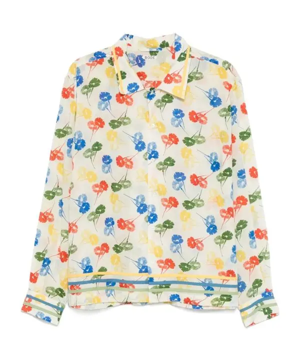 BODE Flower Stamp Long Sleeve Shirt - White Multi