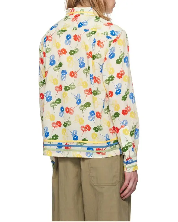 BODE Flower Stamp Long Sleeve Shirt - White Multi