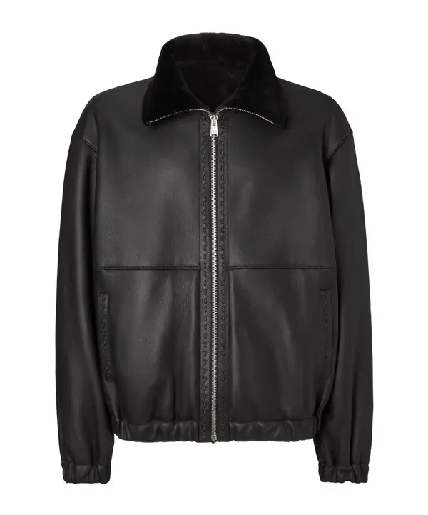 Fendi Shearling Trimmed Oversized Blouson Jacket - Black
