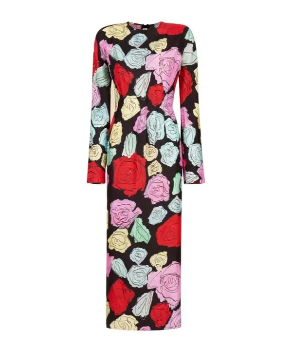 Marni Floral Print Long Sleeve Crewneck Dress - Multicolor