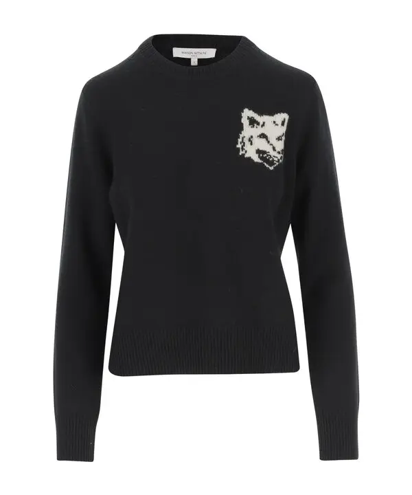 Maison Kitsuné Fox Head Intarsia Regular Jumper - Black