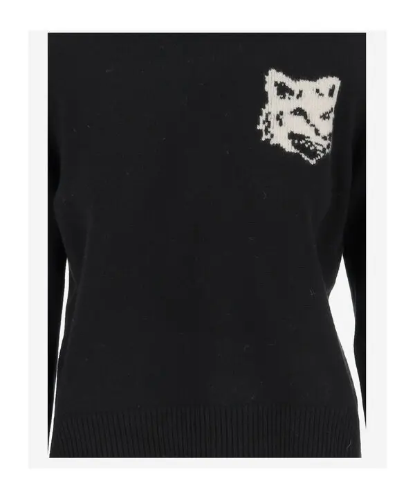 Maison Kitsuné Fox Head Intarsia Regular Jumper - Black