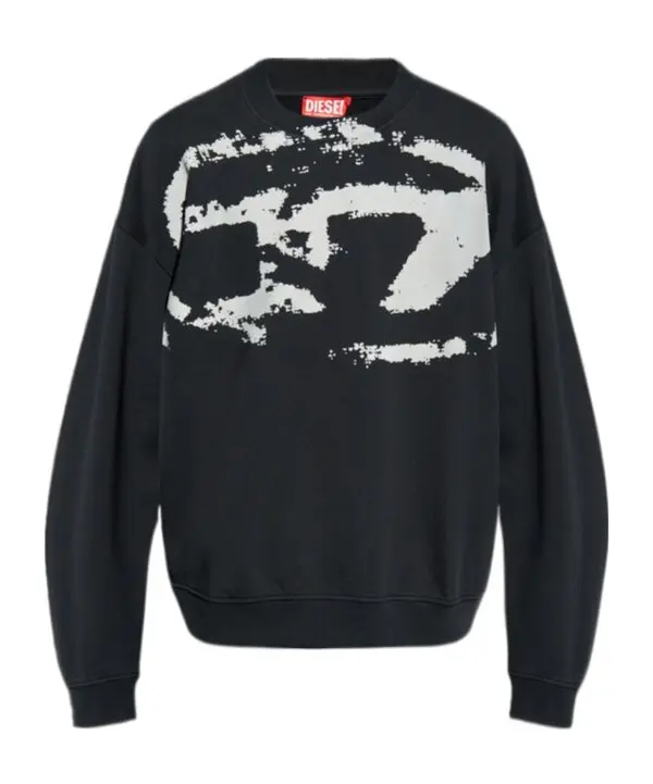 DIESEL® S-boxt-n5 Distressed Flocked Logo Sweatshirt - Black