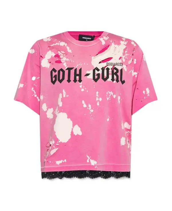Dsquared2 Lace Hem Distressed T-shirt