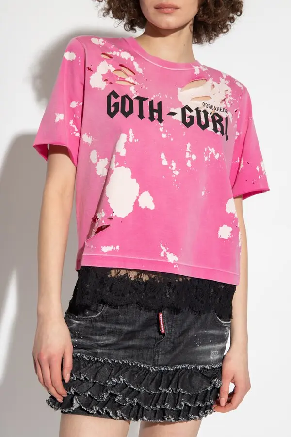 Dsquared2 Lace Hem Distressed T-shirt