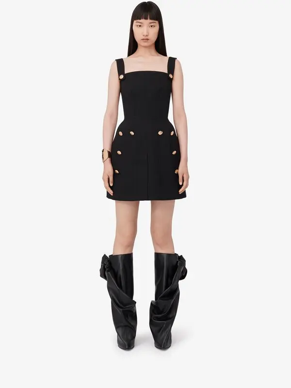 Alexander McQueen Square Neck Button Embellished Mini Dress