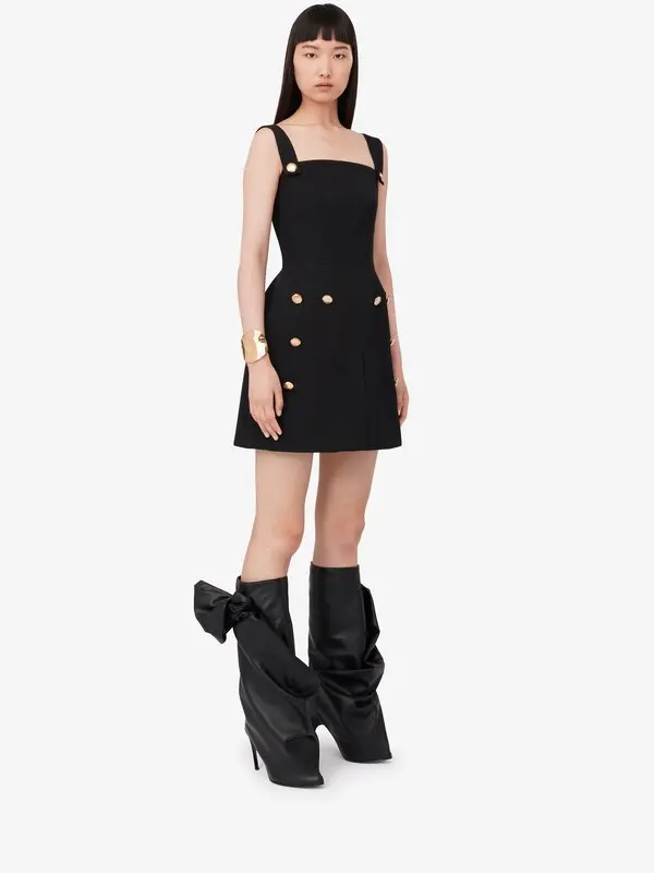 Alexander McQueen Square Neck Button Embellished Mini Dress