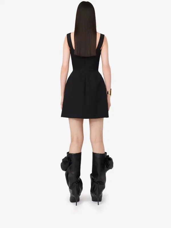 Alexander McQueen Square Neck Button Embellished Mini Dress