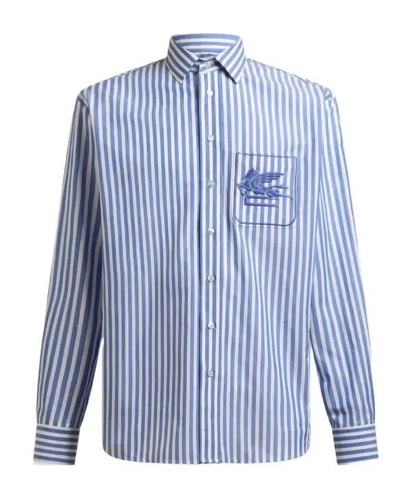 Etro Pegaso Embroidered Striped Shirt - Sky-blue