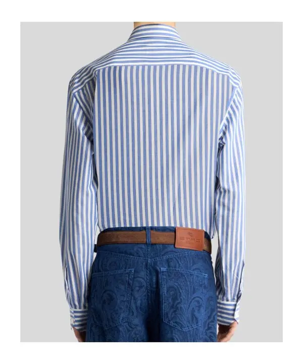 Etro Pegaso Embroidered Striped Shirt - Sky-blue