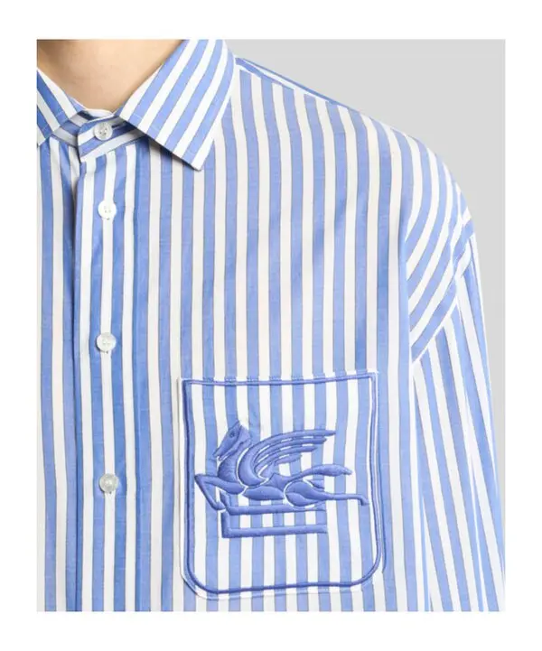 Etro Pegaso Embroidered Striped Shirt - Sky-blue