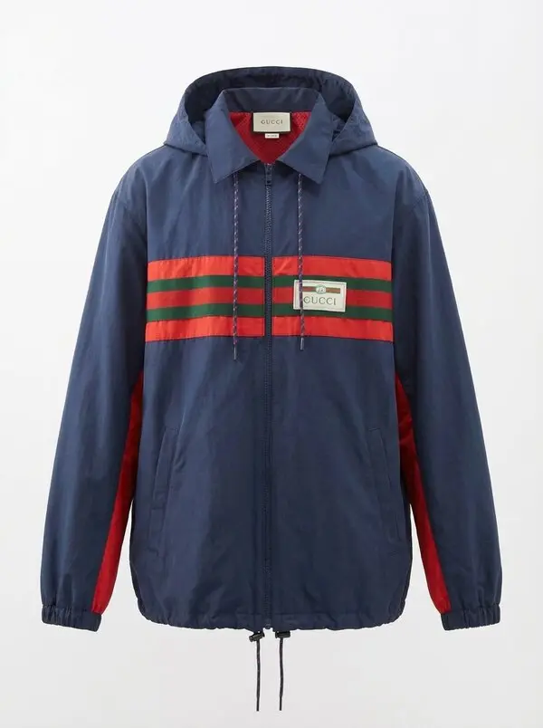 Gucci Logo-appliquéd Hooded Windbreaker - Blue