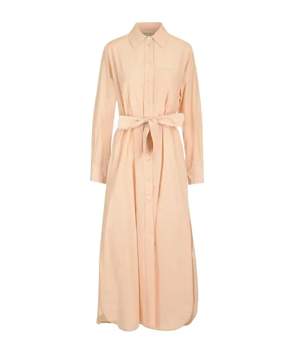 FORTE_FORTE Long Button-up Shirt Dress With Tie Waist - Pink