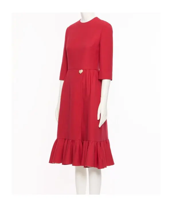 Valentino Garavani Crepe Couture Midi Dress With Heart Jewel Button
