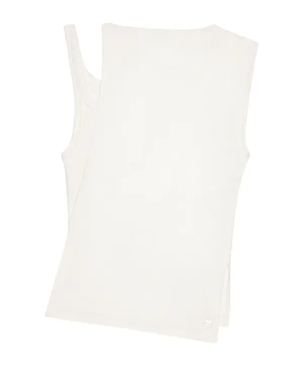 COURREGES Oblique" Ribbed Knit Top - White