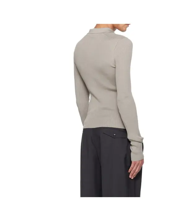 RIER Long-sleeved Collared Knit Polo Shirt - Mist Grey