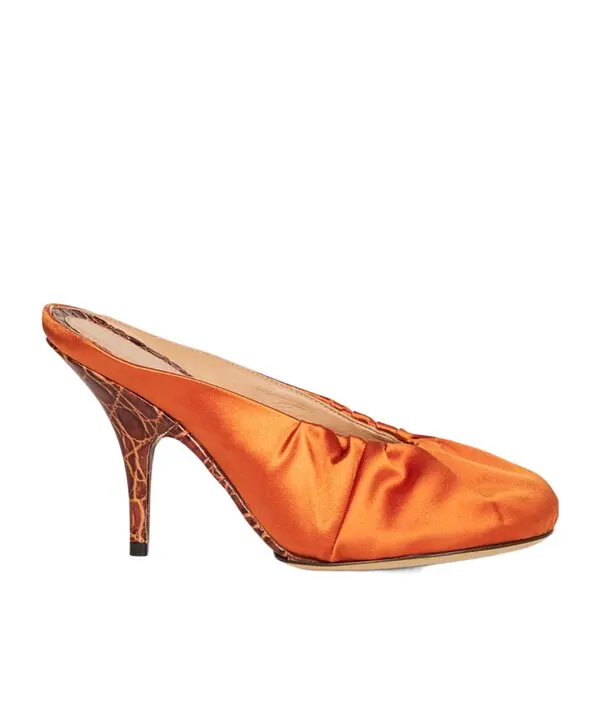 Dries Van Noten Heeled Satin Sandals With Pleated Detailing - Orange