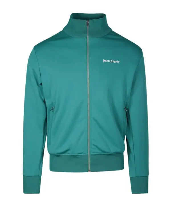 Palm Angels Logo Embroidered Zip Track Jacket - Blue