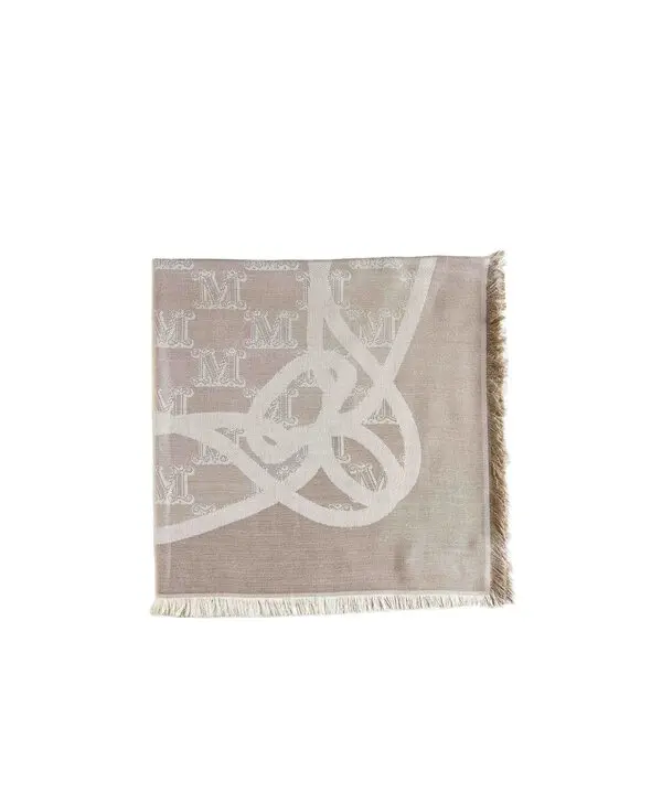 Max Mara All-over Logo Patterned Fringed Edge Scarf - Nude