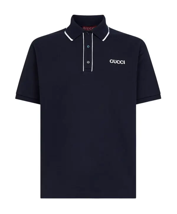 Gucci Piped Trim Short-sleeved Polo Shirt - Navy Blue