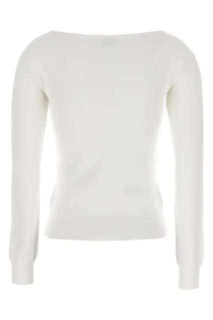 Alexander McQueen Long Sleeve Square Neck Knitted Top - White