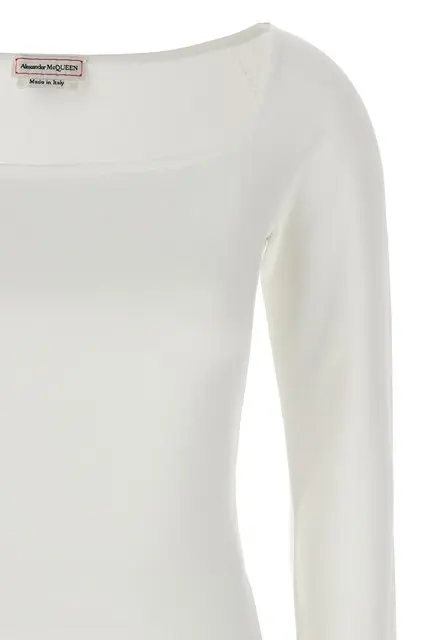 Alexander McQueen Long Sleeve Square Neck Knitted Top - White