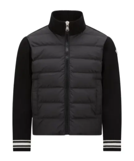 Moncler Zip-up Hooded Padded Jacket With Striped Cuffs