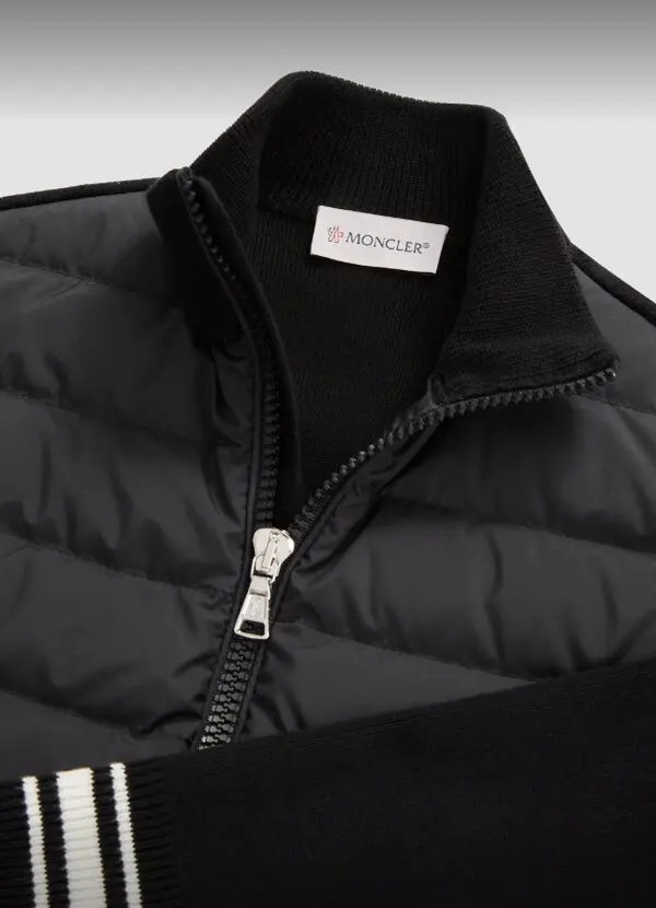 Moncler Zip-up Hooded Padded Jacket With Striped Cuffs