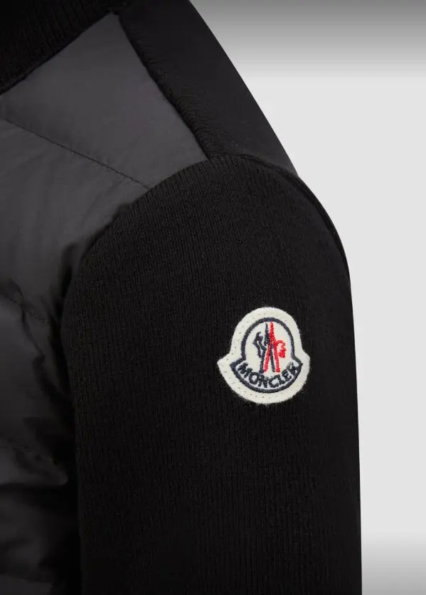Moncler Zip-up Hooded Padded Jacket With Striped Cuffs