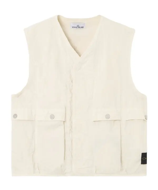 Stone Island V-neck Vest With Bellows Pockets - Ivory