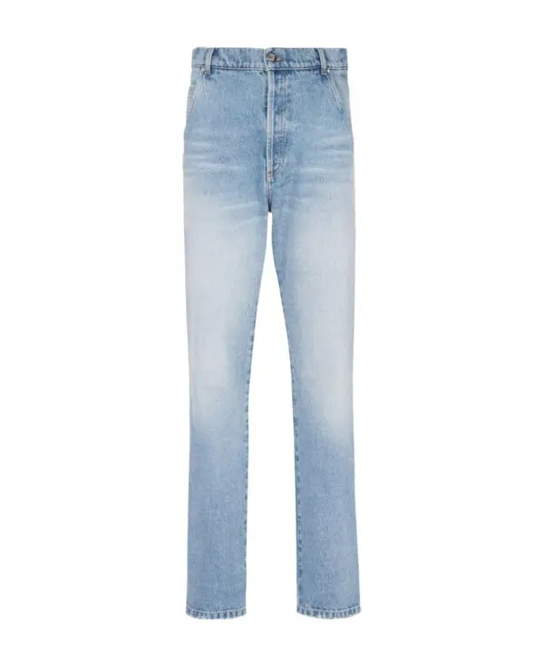 Balmain Straight Cut Jeans In Light Wash Denim - Blue
