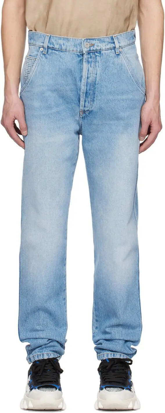 Balmain Straight Cut Jeans In Light Wash Denim - Blue