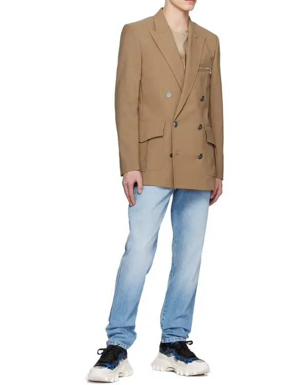 Balmain Straight Cut Jeans In Light Wash Denim - Blue