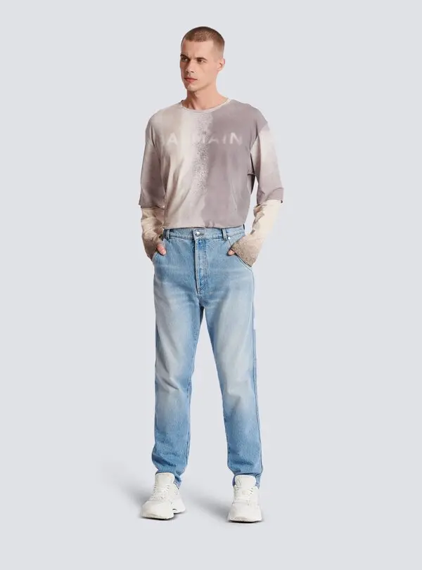 Balmain Straight Cut Jeans In Light Wash Denim - Blue