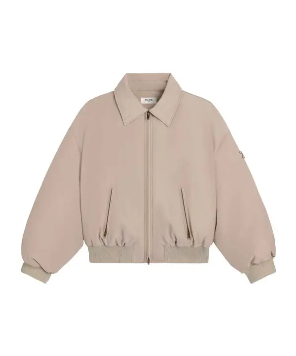 Celine Puffer Jacket In Nylon With Logo Patches - Light Brown