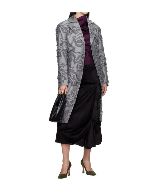GANNI Wool Blend Coat With Perforated Pattern And Notched Lapel
