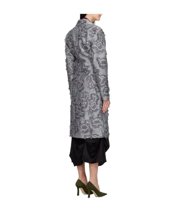 GANNI Wool Blend Coat With Perforated Pattern And Notched Lapel