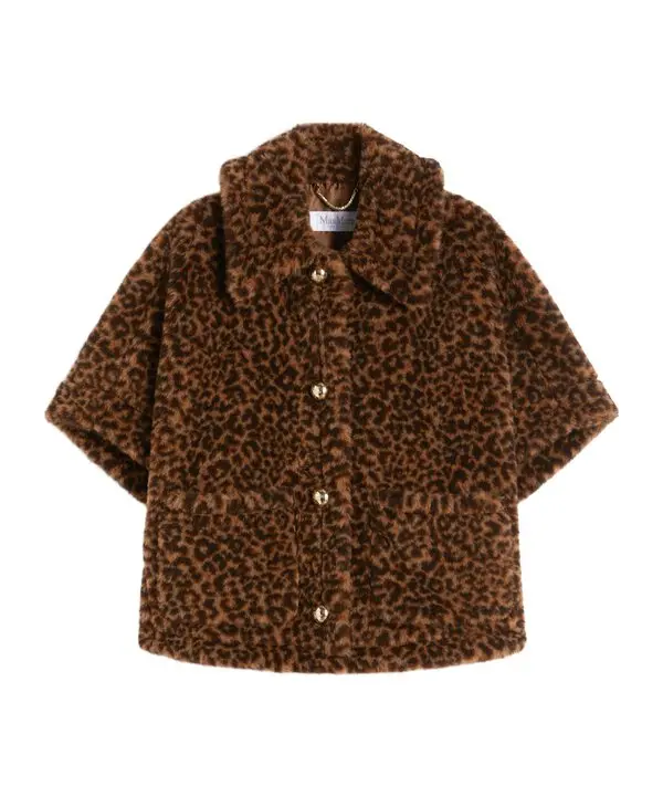 Max Mara Leopard-pattern Fur Jacket With Half Sleeves - Brown