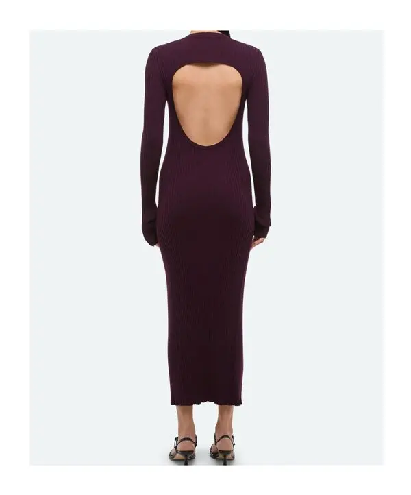 Helmut Lang Ribbed Knit Long Sleeve Open Back Dress