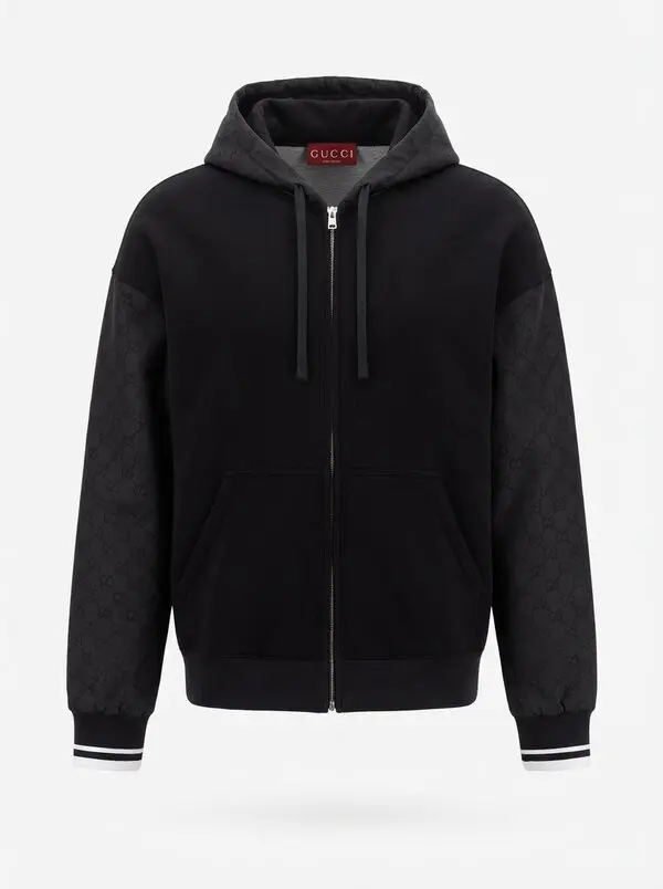 Gucci Jersey Wool Zip Jacket With Gg Nylon Inserts - Black