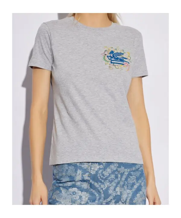 Etro Pegaso Embroidered Crewneck T-shirt - Grey
