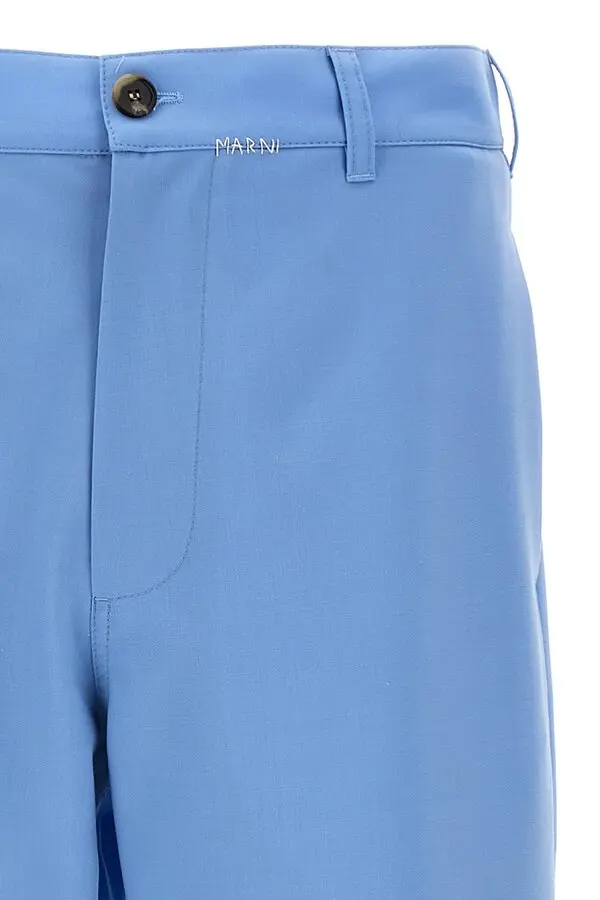 Marni Tailored Trousers With Logo Embroidery - Light Blue
