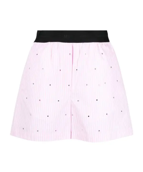 MSGM Rhinestone Embellished Striped Wide-leg Shorts
