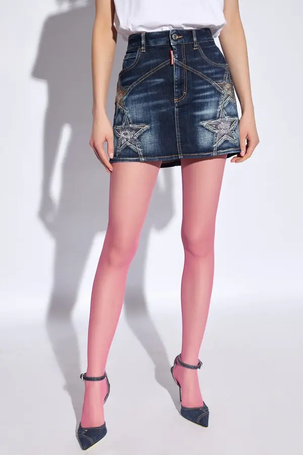 Dsquared2 Star-studded Embellished Denim Mini Skirt